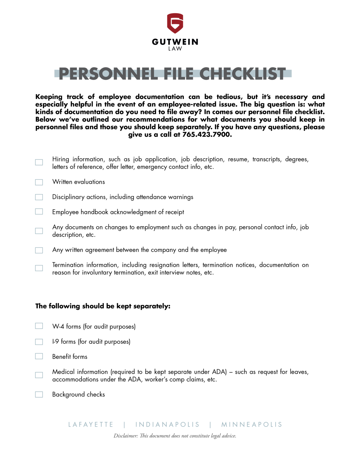 The Personnel File Checklist | Bogiolo