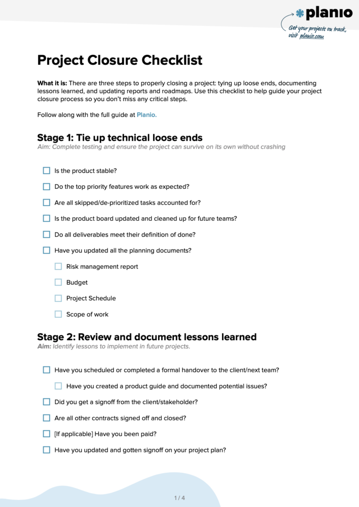 The Ultimate Project Closure Checklist Planio | Bogiolo