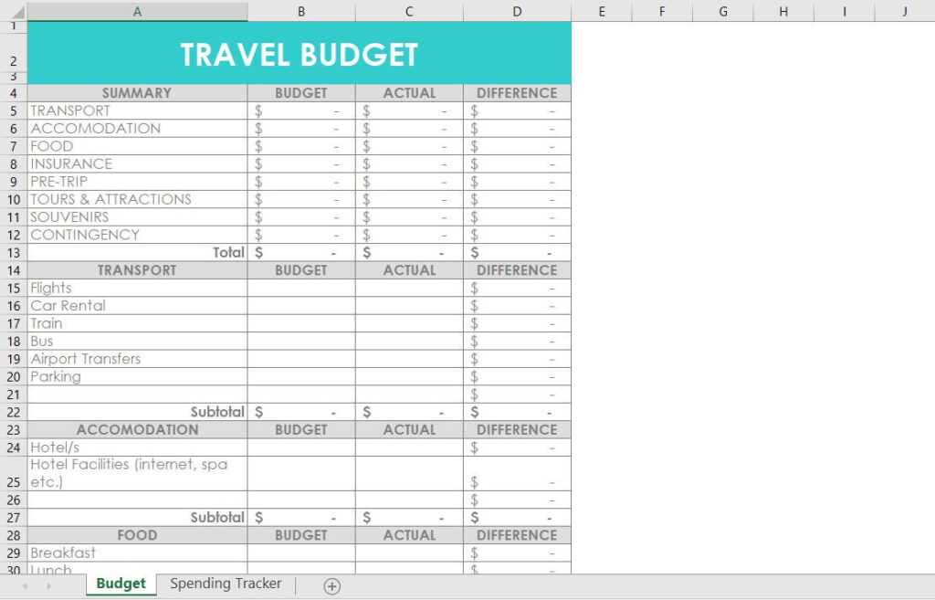 Travel Budget Excel Spreadsheets Template Customisable Vacation | Bogiolo