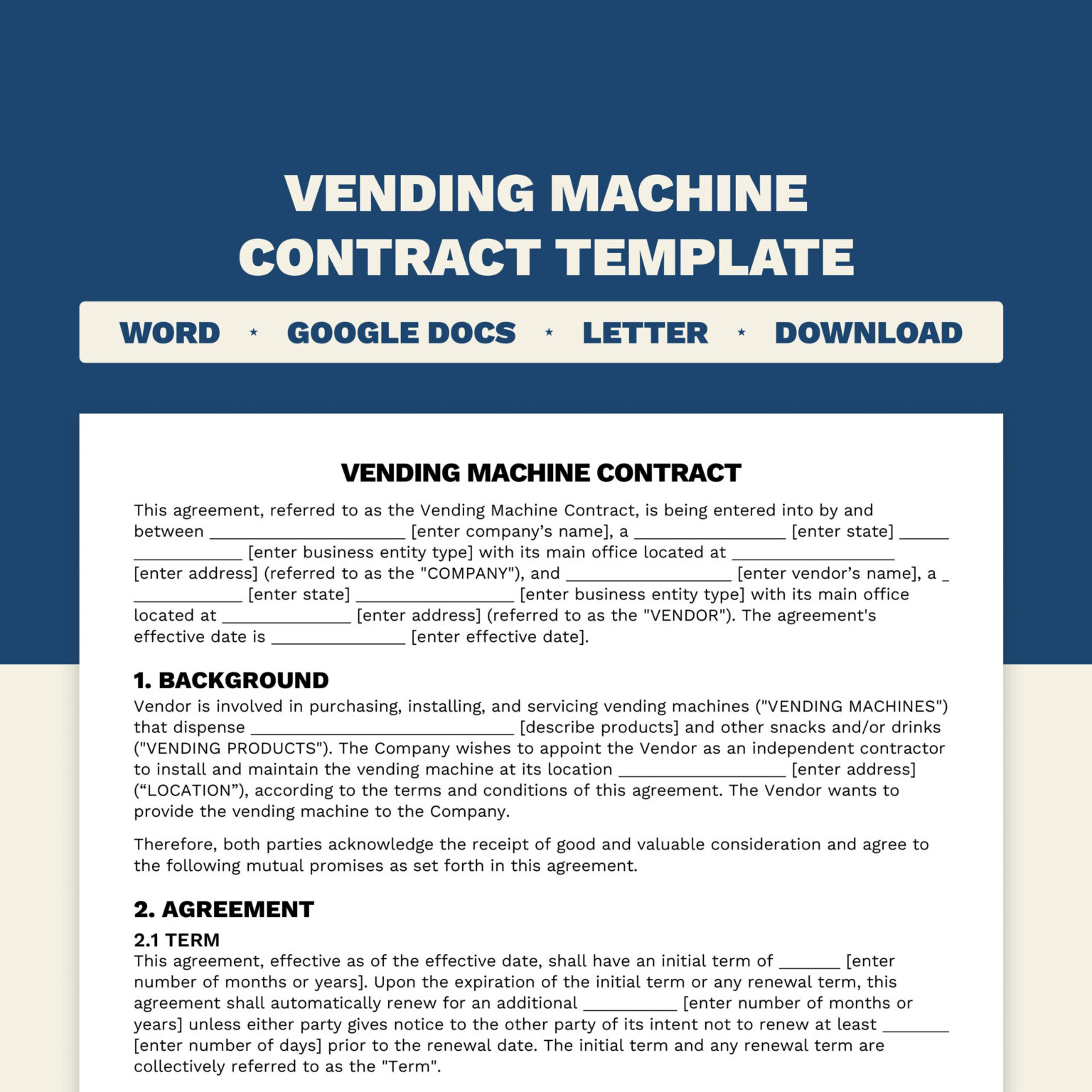 Vending Machine Contract Template Microsoft Word and Google Docs | Bogiolo
