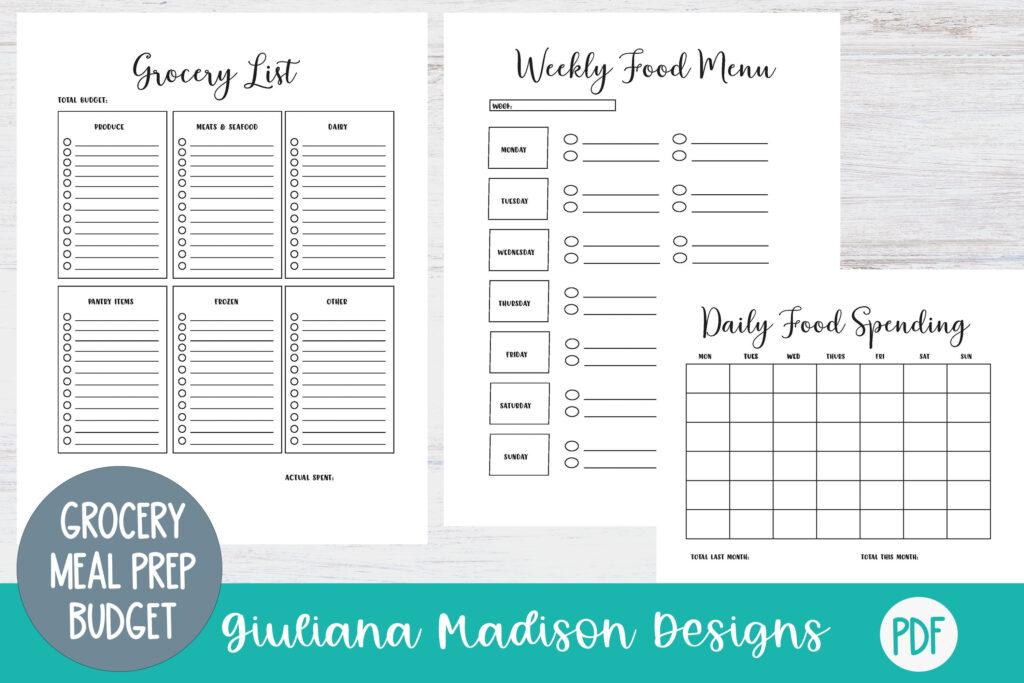 Weekly Meal Plan Bundle Printable, Food Budget Planner | Bogiolo