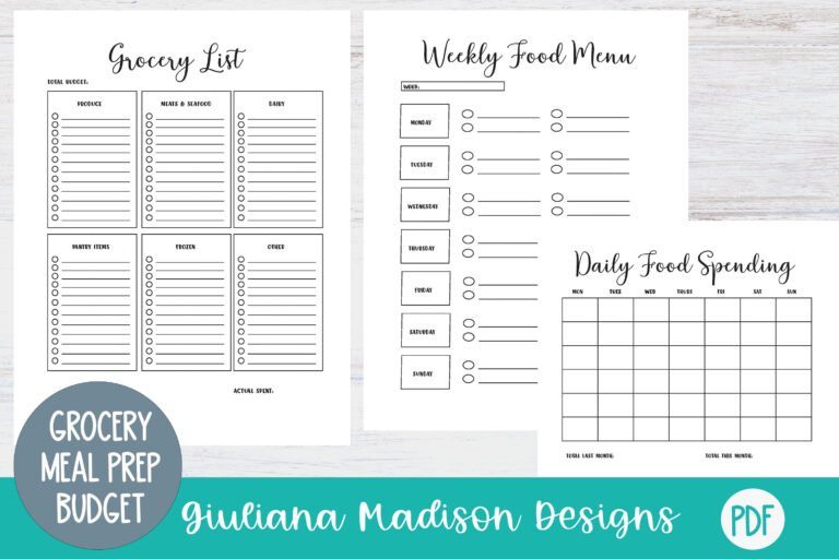 Weekly Meal Plan Bundle Printable, Food Budget Planner | Bogiolo